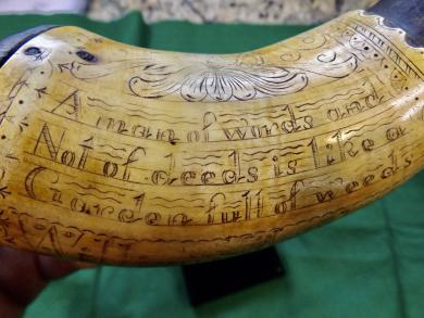ENGRAVED POWDER HORN; F & I War Dated 1757 $5000 | Revolutionary War Arms